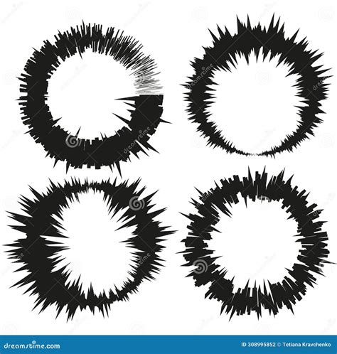 Abstract Spiky Circles Set Dynamic Contrast Design Sharp Bold Vector Illustration Eps 10