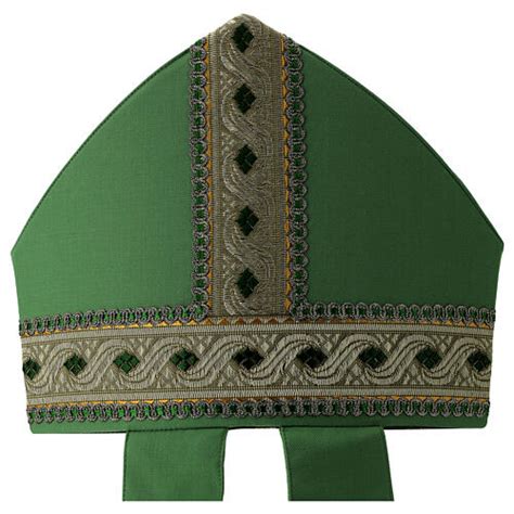 Mitre Hat Pure Green Wool With Golden Trim Online Sales On
