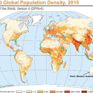 World Population Density Map Derived From Gridded Population Of The