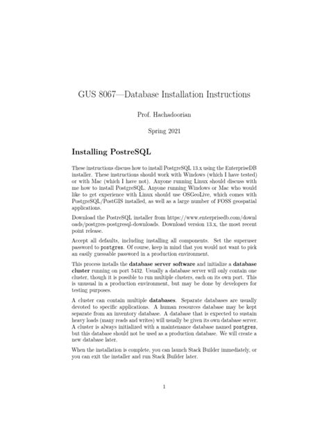 Database Installation Instructions Pdf Postgre Sql Databases