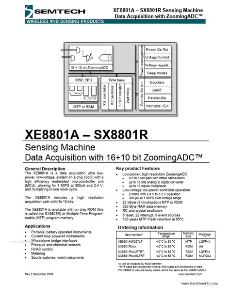 Xe8801a Datasheet Pdf Data Acquisition Download Semtech Xe8801a