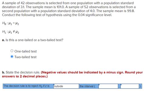 a sample of 42 ﻿observations is selected from one