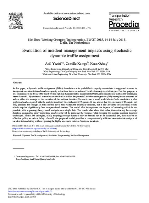 Pdf Evaluation Of Incident Management Impacts Using Stochastic