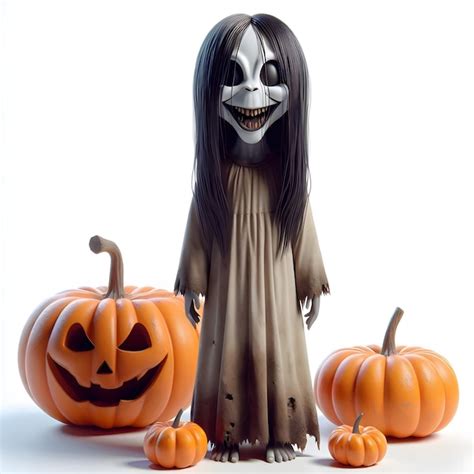 3d Cartoon Of A Girl Wearing A Creepy Samara Halloween Costume