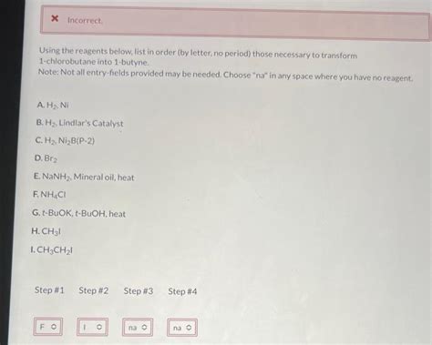 Solved Using the reagents below, list in order (by letter, | Chegg.com