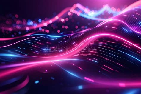 Abstract Glowing Lines With Bokeh Effect Futuristic Technology Background Stock Illustration