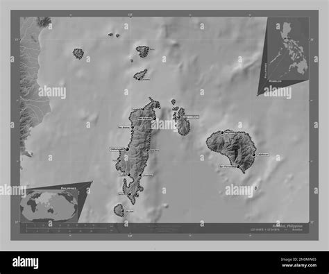 Romblon Province Of Philippines Grayscale Elevation Map With Lakes