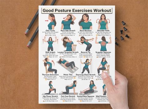 Good Posture Exercises Chart Back Neck Workout Improve Poster Home