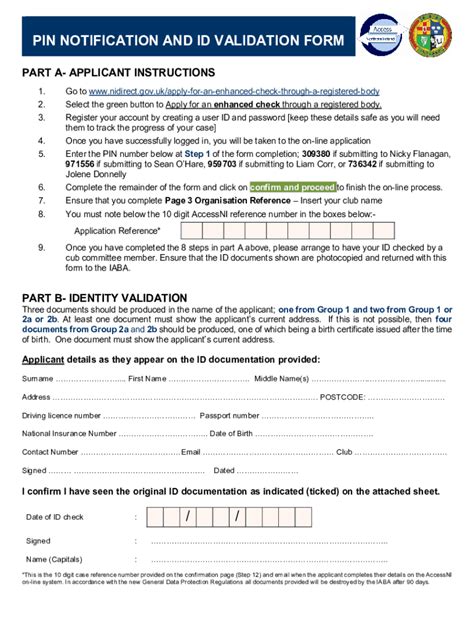 Fillable Online Pin Notification And Id Validation Form For Signatories In Fax Email Print