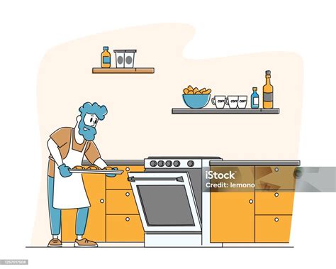 요리 경험 하우스 키핑 관리 의무 및 집안일 남자 가정 활동 남성 캐릭터 요리 굽기 빵집에 대한 스톡 벡터 아트 및 기타 이미지 빵집 손수 만든 오븐 Istock