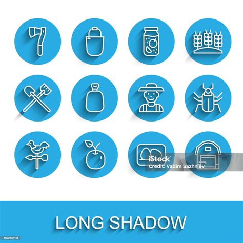 세트 라인 수탉 날씨 베인 애플 나무 도끼 치킨 계란 농장 집 전체 자루 곤충 비행과 모자 아이콘에 농부 벡터 가득 찬에 대한 스톡 벡터 아트 및 기타 이미지 Istock