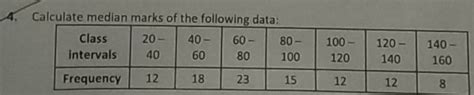 4 Calculate Median Marks Of The Following Data Begin{tabular} { C
