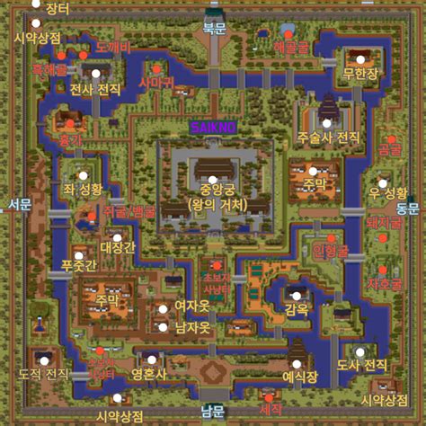 바람의나라 클래식 지도 국내성 부여성 12지신 주요위치