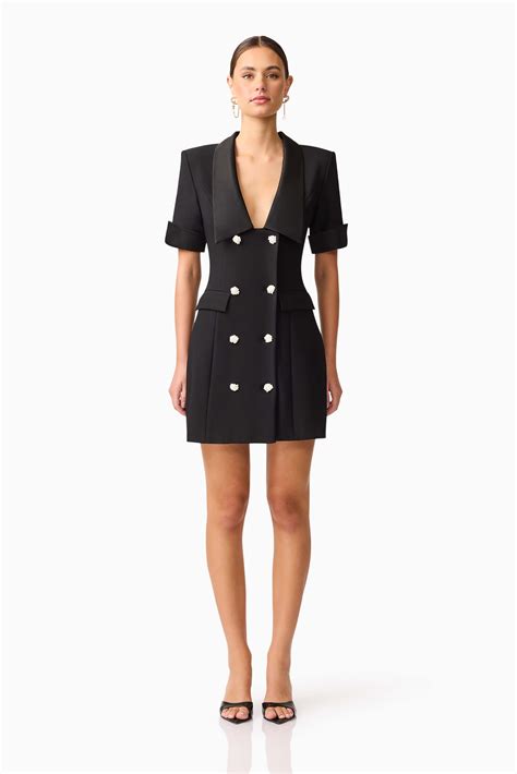 Ruby Short Sleeve Blazer Dress In Black Tailored And Polished Elliatt