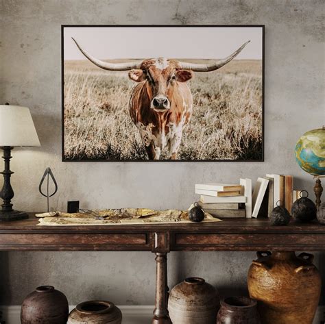 Texas Decor Longhorn Wall Art Longhorn Cow Canvas Western Living