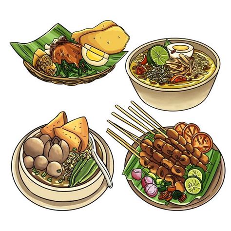 Indonesian Food Authentic And Delicious Indonesian Food Cartoon Art