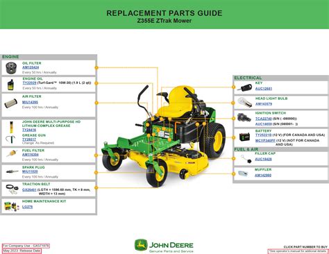 John Deere Z355e Ztrak Mower Replacement Parts Guide