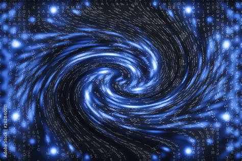 Blue Matrix Digital Background Distorted Cyberspace Concept Characters Fall Down In Wormhole