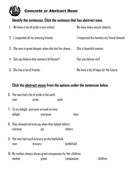 Abstract Noun Worksheet Worksheets Library
