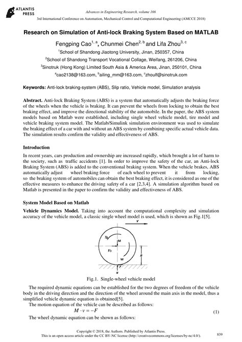 PDF Research On Simulation Of Anti Lock Braking System Based On MATLAB