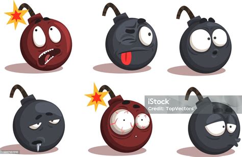 Ilustración De Bomb Cartoon Personajes Con Caras Divertidas Y Varias