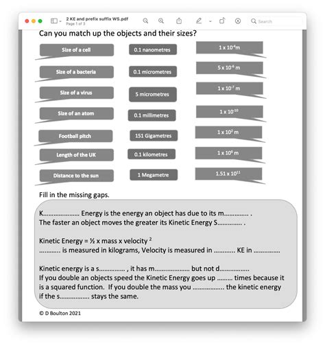 GCSE IGCSE Kinetic Energy Lesson Video Work Sheet And Power Point