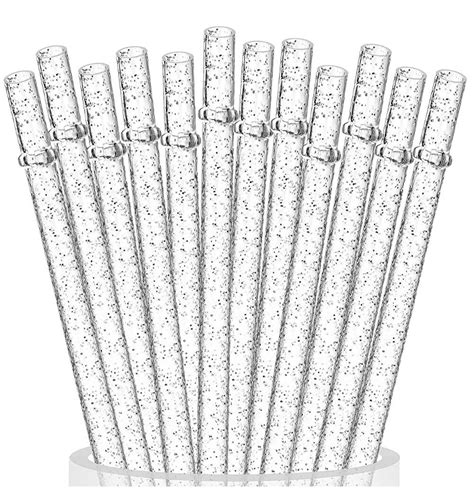 Alink 12팩 재사용 가능한 플라스틱 투명 글리터 빨대 33cm13인치 엑스트라 롱 텀블러 38l1갤런 티몬