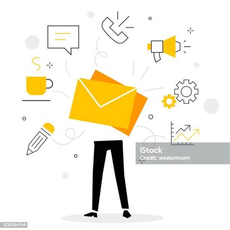 흰색 배경에 몸과 아이콘 대신 문자와 비즈니스 남자의 벡터 창조적 인 그림 멀티태스킹 사무실 작업자 분석 관리자 개념에 대한