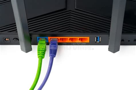 Modern Router With Cables Plugged In Close Up Photo Stock Image Image Of Broadband Home