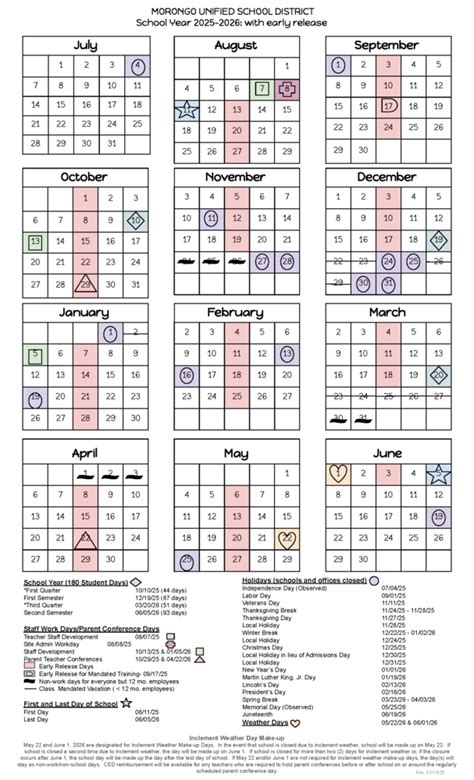 2025 2026 School Year Calendar Now Available Morongo Valley