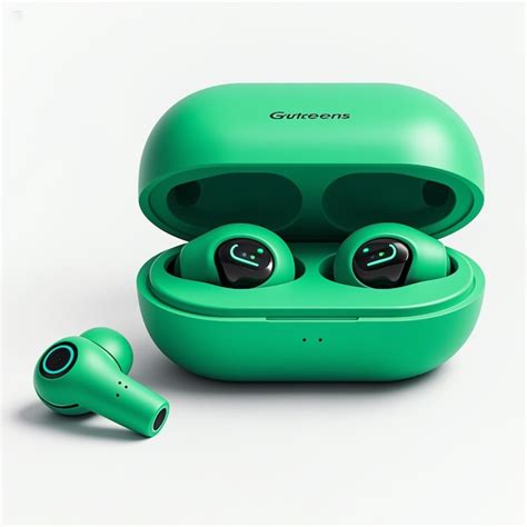 Green Wireless Earbuds With White Background Premium Ai Generated Image