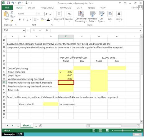Solved X Prepare A Make Or Buy Analysis Excel Formulas