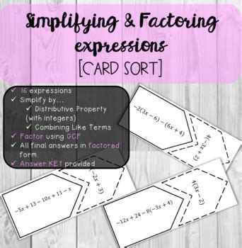 Simplifying Expressions Matching Cards Combine Like Terms Then Factor