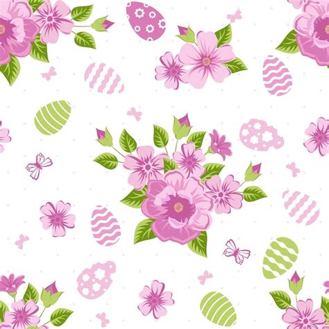 Premium Vector Cute Hand Drawn Easter Seamless Pattern With Flowers And Eggs Beautiful
