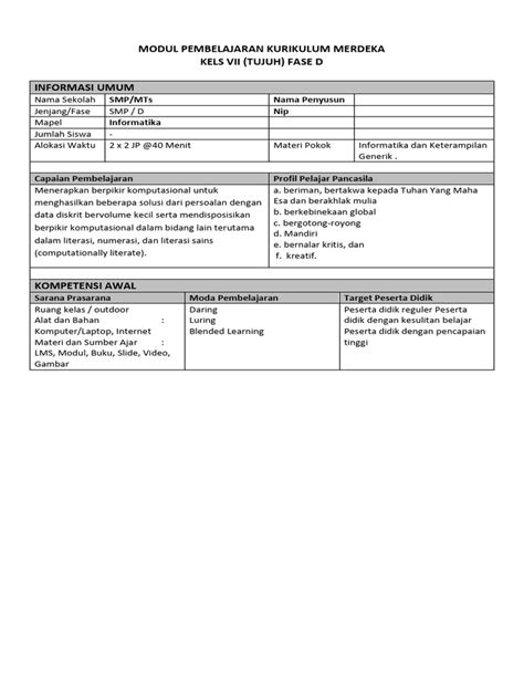 Modul Ajar Informatika Kelas 7 Bab 1 Informatika Fase D Pdf