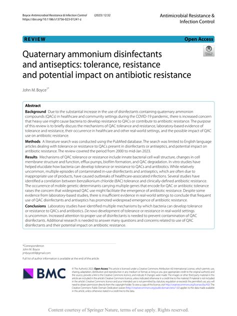 Pdf Quaternary Ammonium Disinfectants And Antiseptics Tolerance Resistance And Potential