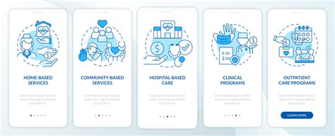 Medical Care Services Blue Onboarding Mobile App Screen Social Support Walkthrough 5 Steps