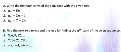 a write the first four terms of the sequence with the given rule 1 a