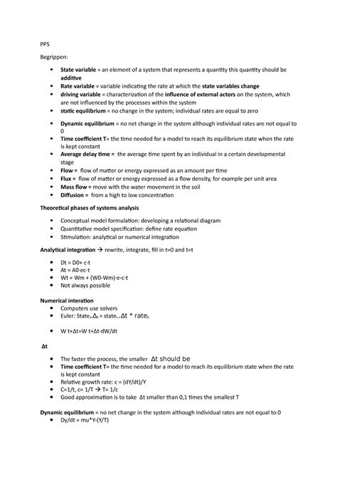 PPS Samenvatting PPS Begrippen State Variable An Element Of A System That Represents A