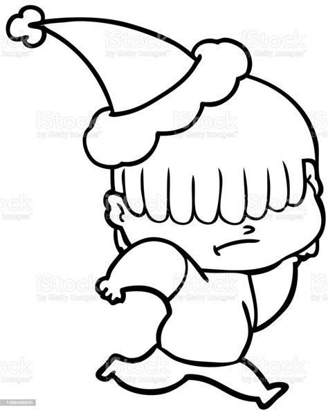 산타 모자를 쓰고 어수선한 머리를 가진 소년의 손으로 그린 선 그림 긴에 대한 스톡 벡터 아트 및 기타 이미지 긴 낙서 드로잉 남자 Istock