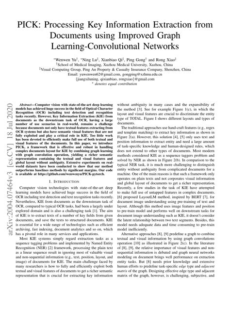 Pdf Pick Processing Key Information Extraction From Documents Using