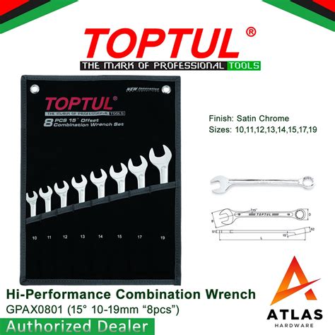 Toptul Hi Performance Combination Wrench Set 15° 8pcs Gpax0801 Shopee Philippines