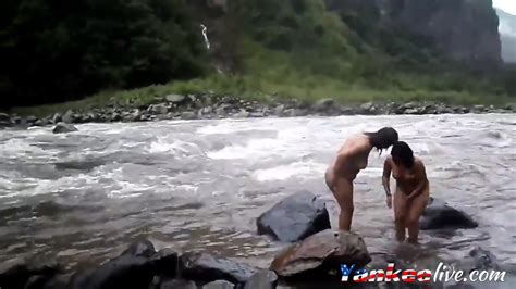 Two Indian Mature Womens Bathing In River Naked