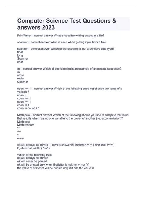 Computer Science Test Questions And Answers 100 Correct 2024 Computer Science Stuvia Us