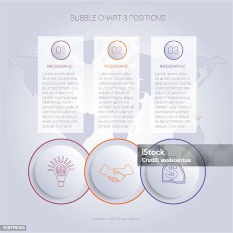 인포 그래픽 색상 순서도 워크플로 배너 웹 보고서 프레 젠 테이 션에 사용할 3 위치에 대 한 거품 차트 서식 파일 0명에 대한 스톡 벡터 아트 및 기타 이미지 Istock