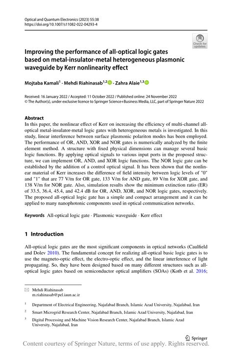 Improving The Performance Of All Optical Logic Gates Based On Metal
