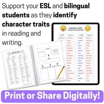 Bilingual Character Traits List With Graphic Organizer English And Spanish