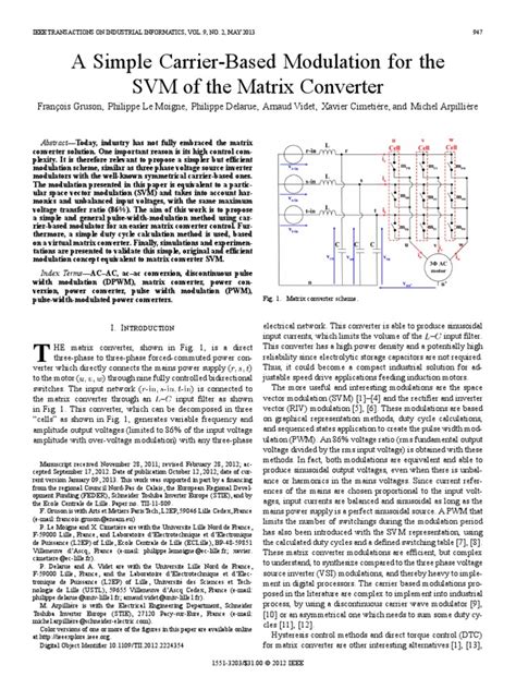2013 A Simple Carrier Based Modulation For The Svm Of The Matrix Converter Pdf Power