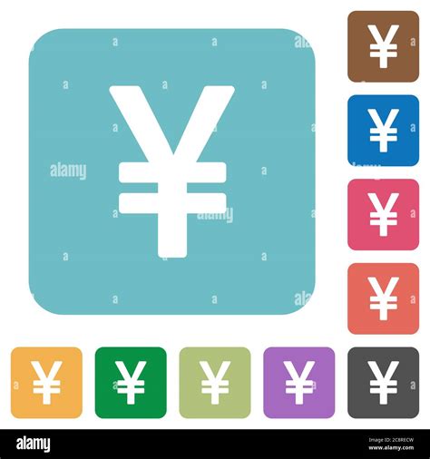 Flat Yen Sign Icons On Rounded Square Color Backgrounds Stock Vector