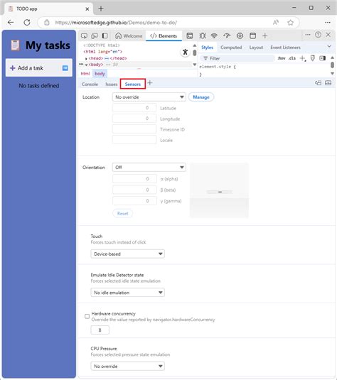 emulate device sensors microsoft edge developer documentation
